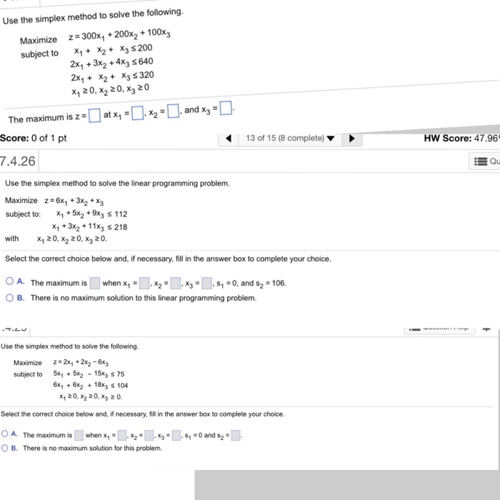 Solved Use the simplex method to solve the following. | Chegg.com