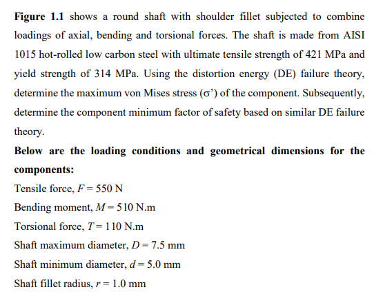 Solved Figure 1.1 shows a round shaft with shoulder fillet | Chegg.com