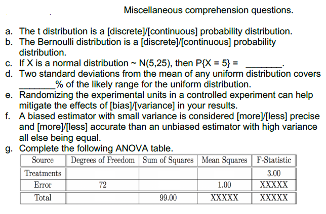 Solved a. The t distribution is a [discrete]/[continuous] | Chegg.com