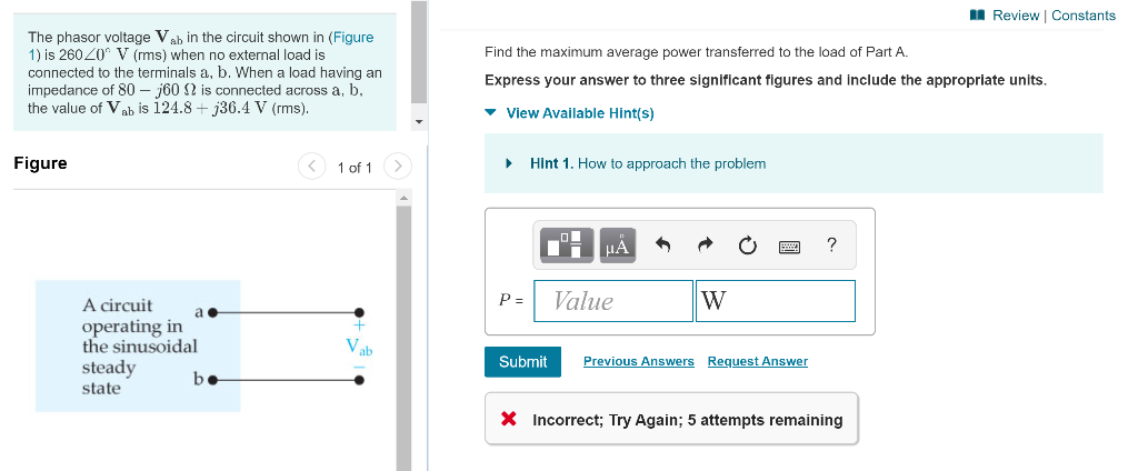 Solved Review Constants The phasor voltage V ab in the | Chegg.com