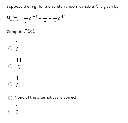 Solved Suppose the mgf for a discrete random variable X is | Chegg.com