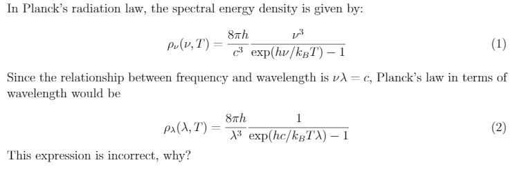Solved In Planck's radiation law, the spectral energy | Chegg.com