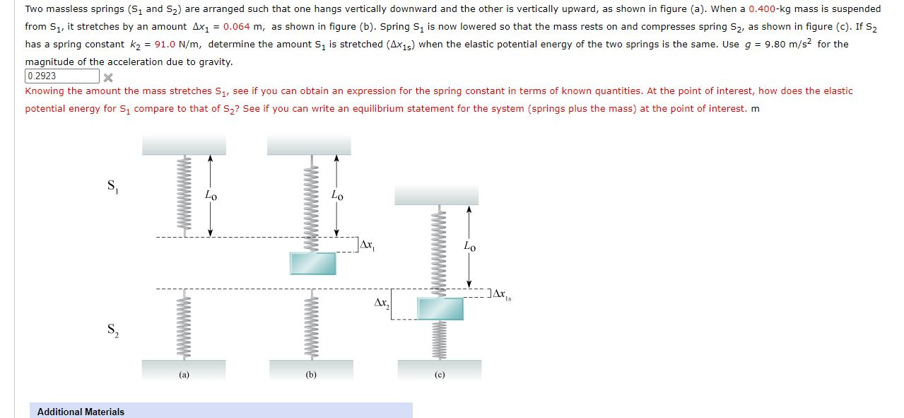 Solved Two massless springs (S1 and S2) are arranged such | Chegg.com