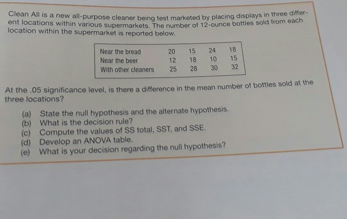 Solved Clean All is a new all-purpose cleaner being test | Chegg.com