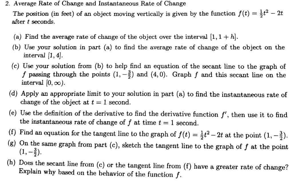 Solved 2. Average Rate of Change and Instantaneous Rate of | Chegg.com