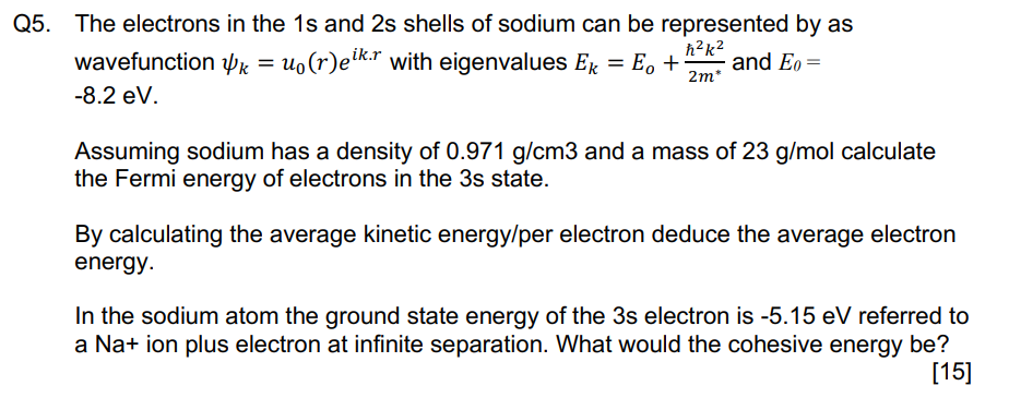Solved Q5. The electrons in the 1s and 2s shells of sodium | Chegg.com