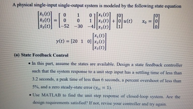Solved A physical single-input single-output system is | Chegg.com