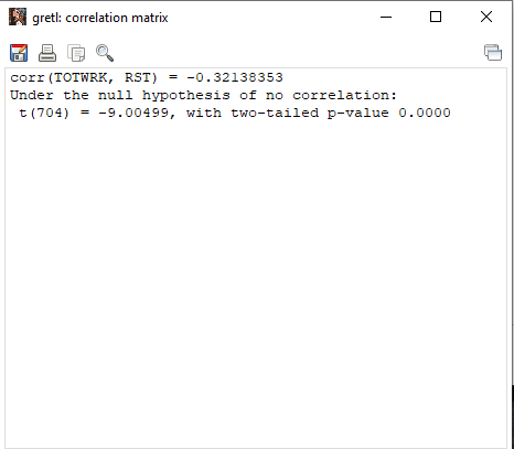 Solved gretl: correlation matrix х corr (TOTWRK, RST) = | Chegg.com