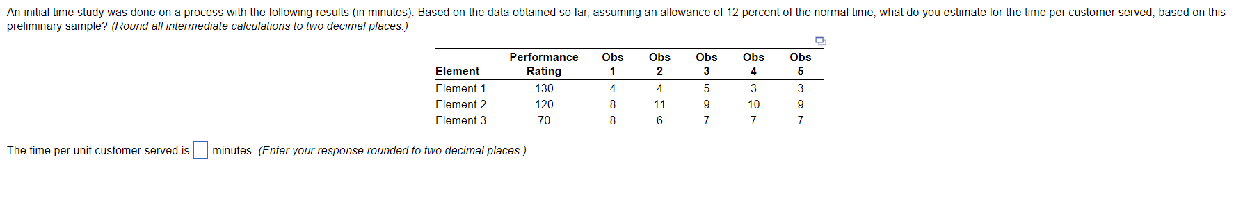 Solved The time per unit customer served is minutes. (Enter | Chegg.com