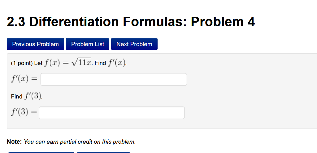 Solved 2.3 Differentiation Formulas: Problem 4 Previous | Chegg.com