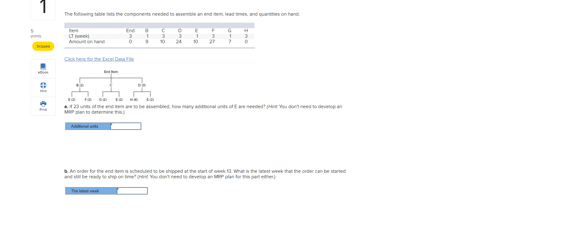 Solved The following table lists the components needed to | Chegg.com
