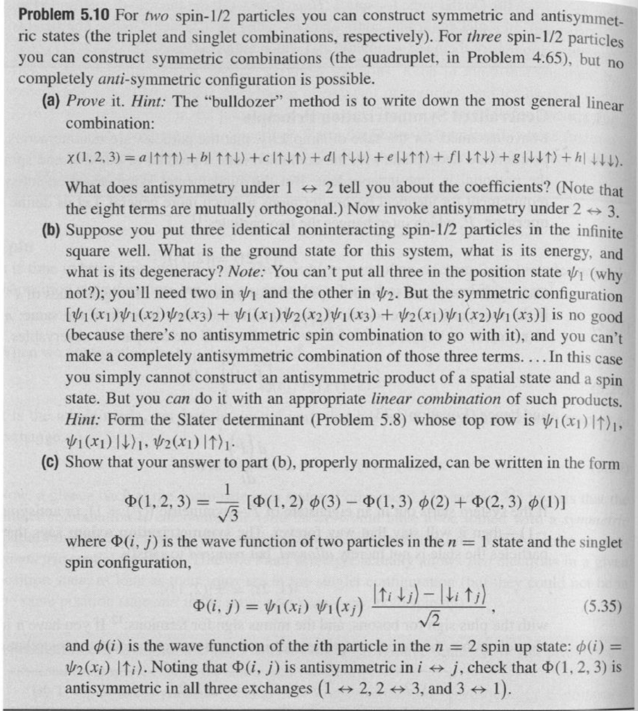 Solved Problem 5.10 For two spin-1/2 particles you can | Chegg.com