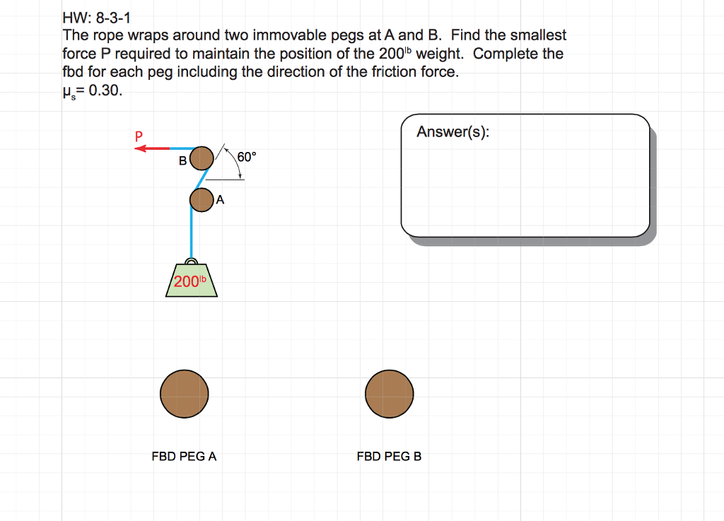 Solved HW: 8-3-1 The rope wraps around two immovable pegs at | Chegg.com