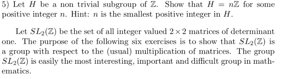Solved 5) Let H be a non trivial subgroup of Z. Show that H | Chegg.com