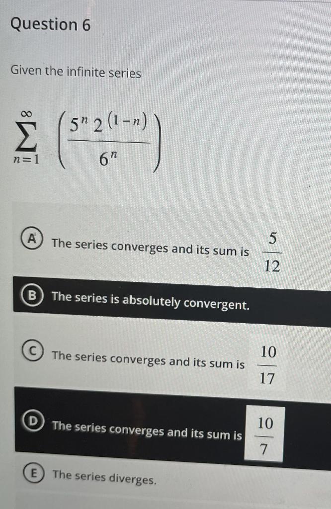 Solved The series diverges. The series converges and its sum | Chegg.com