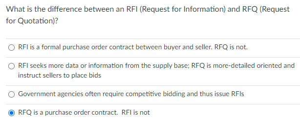 Solved What is the difference between an RFI (Request for | Chegg.com
