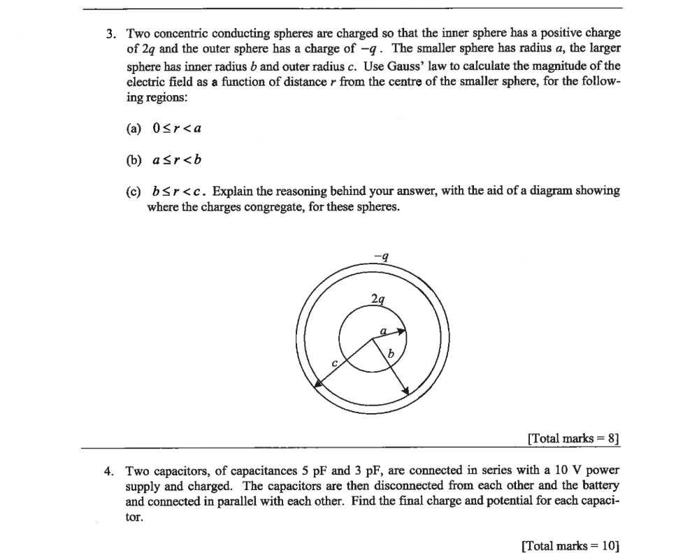 Solved 3. Two concentric conducting spheres are charged so | Chegg.com