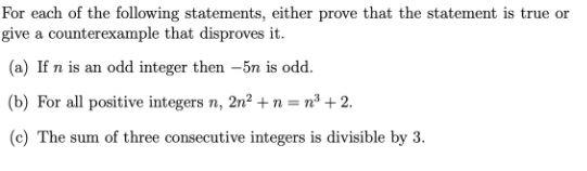 Solved For each of the following statements, either prove | Chegg.com