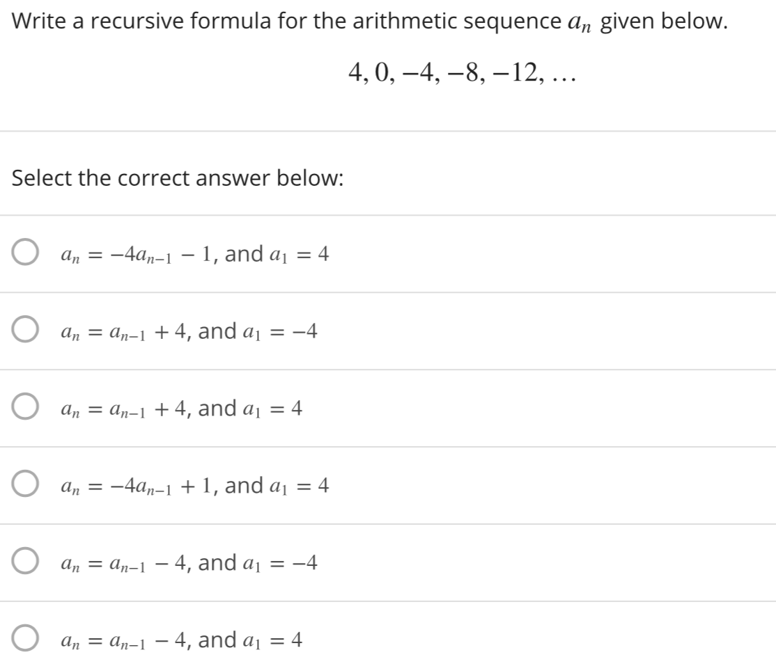 Solved Write a recursive formula for the arithmetic sequence | Chegg.com