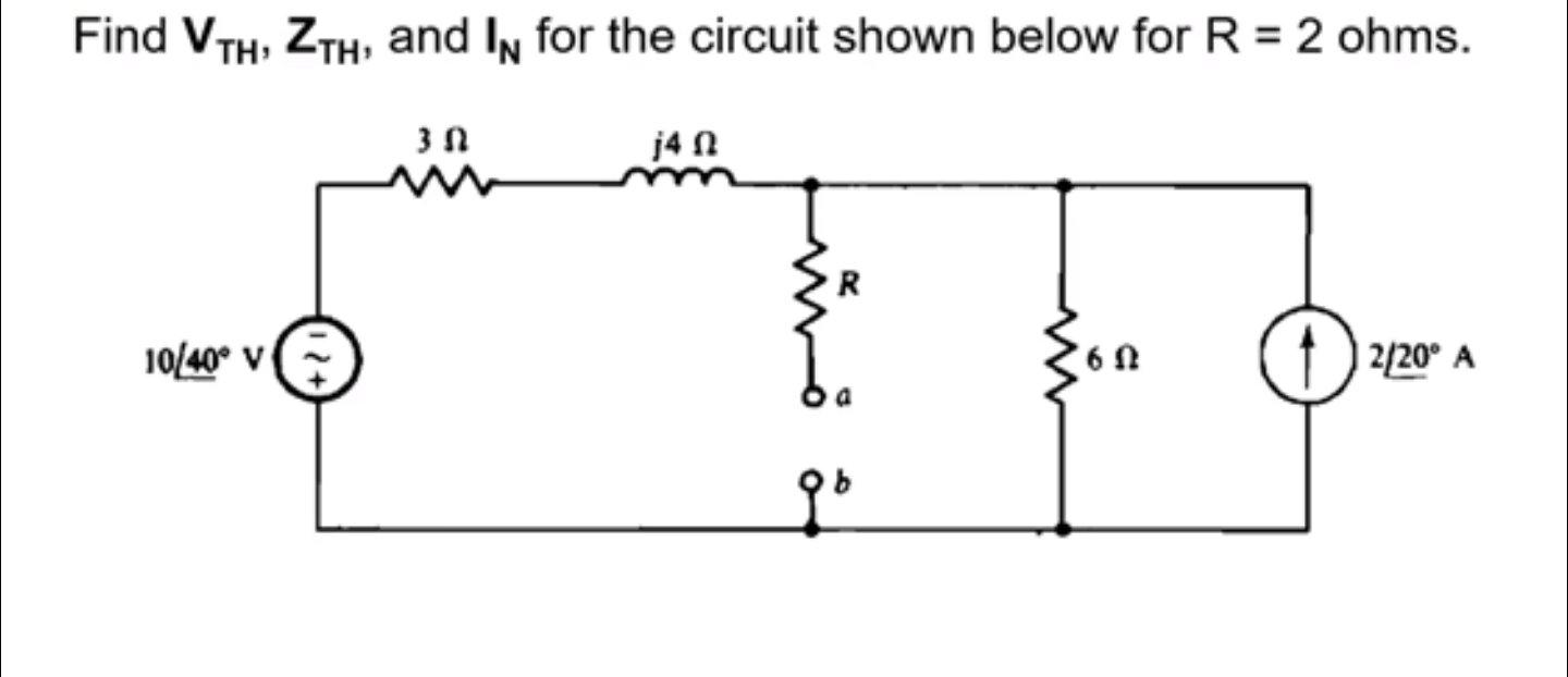 Solved Find VTH, ZTH, and IN for the circuit shown below for | Chegg.com