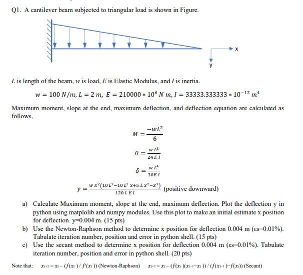 QI. A cantilever beam subjected to triangular load is | Chegg.com