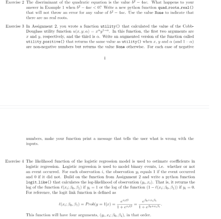 Solved Exercise 2 The discriminant of the quadratic equation | Chegg.com
