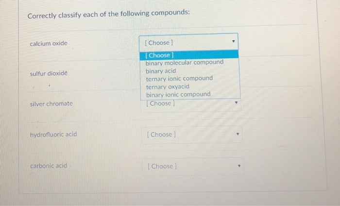 Solved Correctly classify each of the following compounds: | Chegg.com