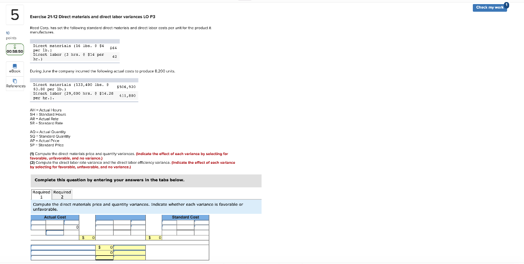 Solved Check my work Exercise 21-12 Direct materials and | Chegg.com