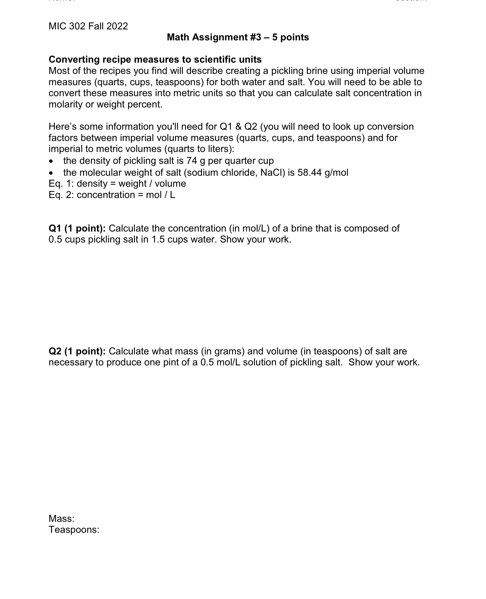 Solved MIC 302 Fall 2022 Math Assignment \#3 - 5 points | Chegg.com