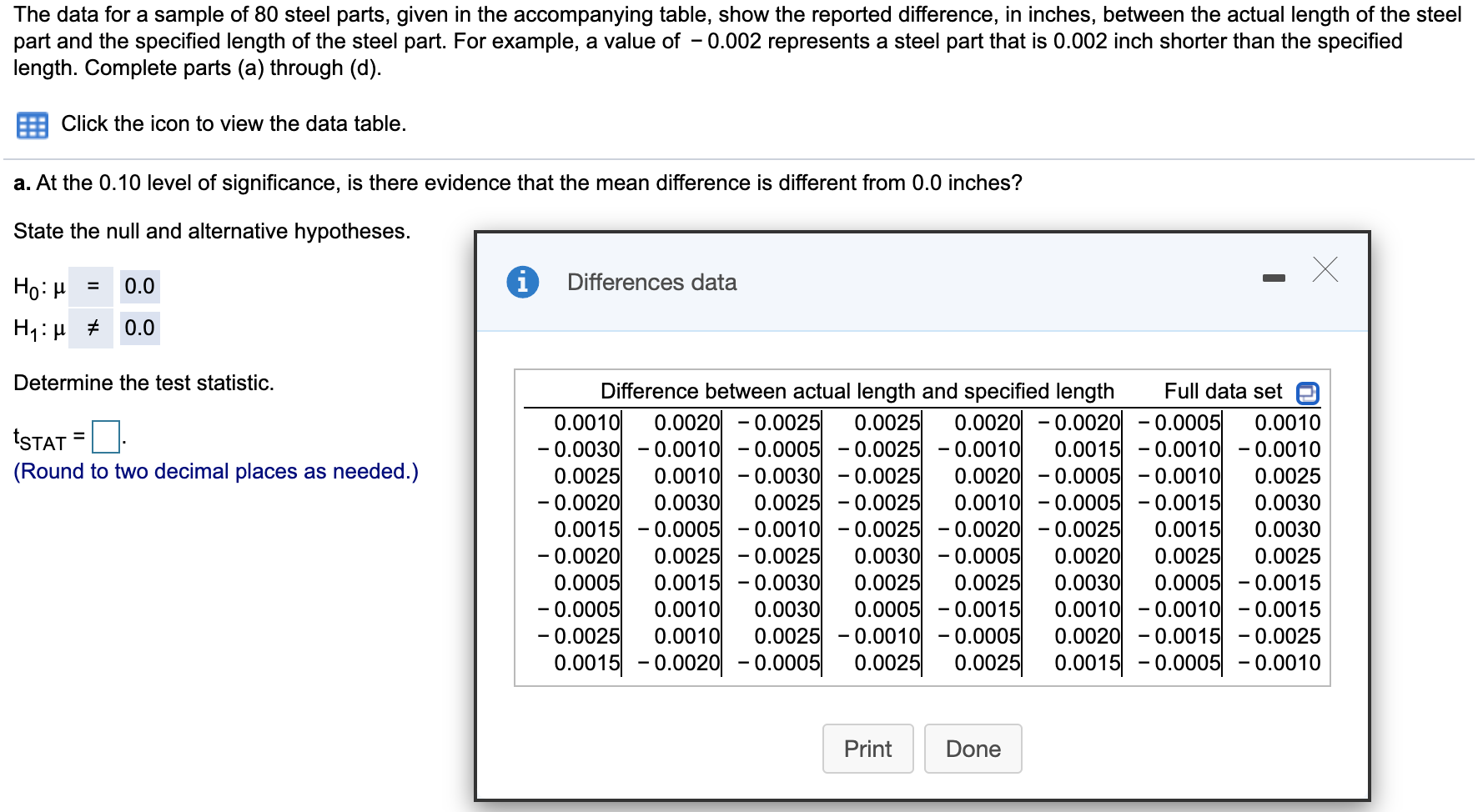 Solved The data for a sample of 80 steel parts, given in the | Chegg.com