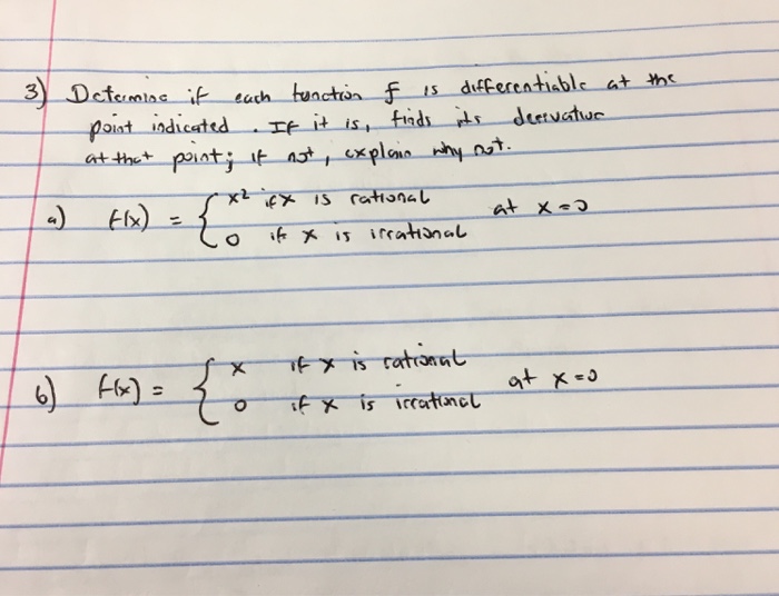 Solved Determine if each function f is differentiable at the | Chegg.com