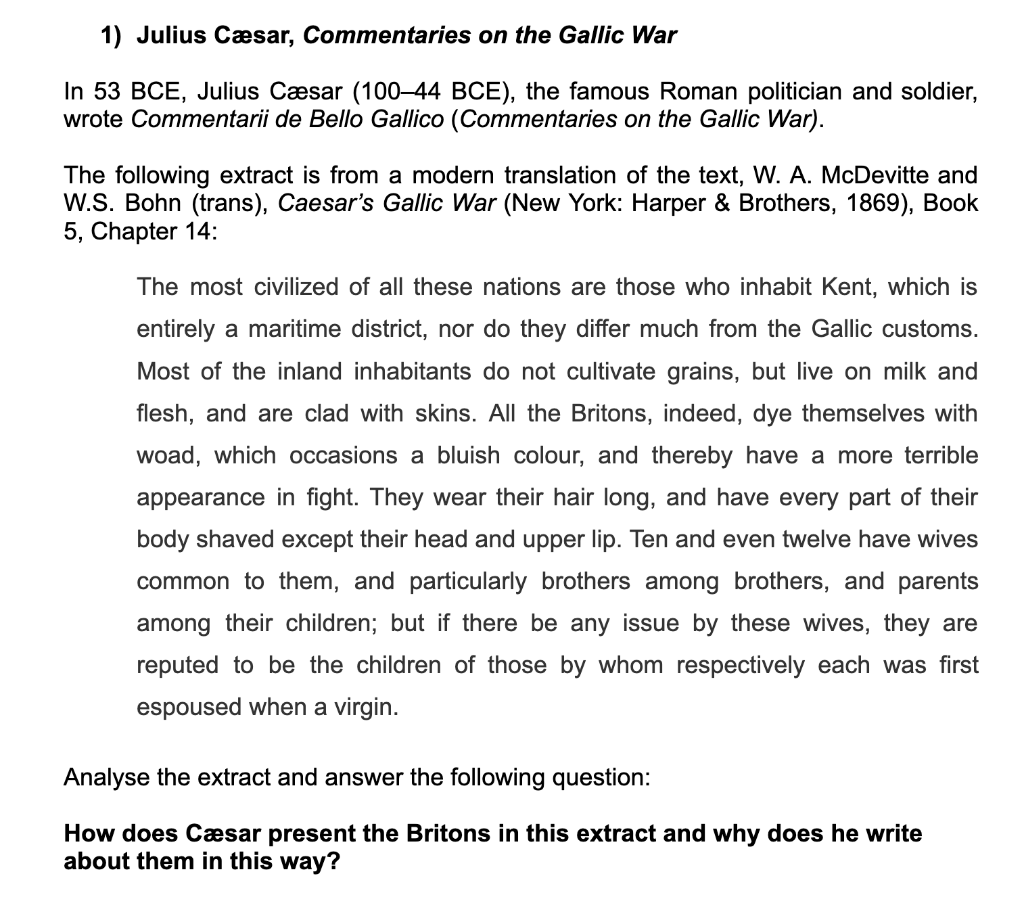 1) Julius Cæsar, Commentaries on the Gallic War n 53 | Chegg.com