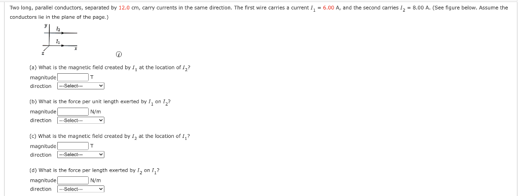 Solved Two long, parallel conductors, separated by 12.0 cm, | Chegg.com