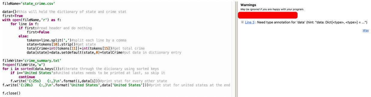 Solved fileName='state_crime.csv Warnings May be ignored if | Chegg.com