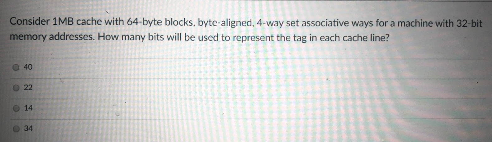 Solved Consider 1MB cache with 64-byte blocks, byte-aligned, | Chegg.com