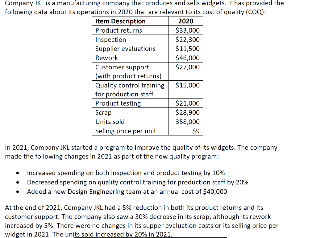 Solved Company JKL is a manufacturing company that produces | Chegg.com