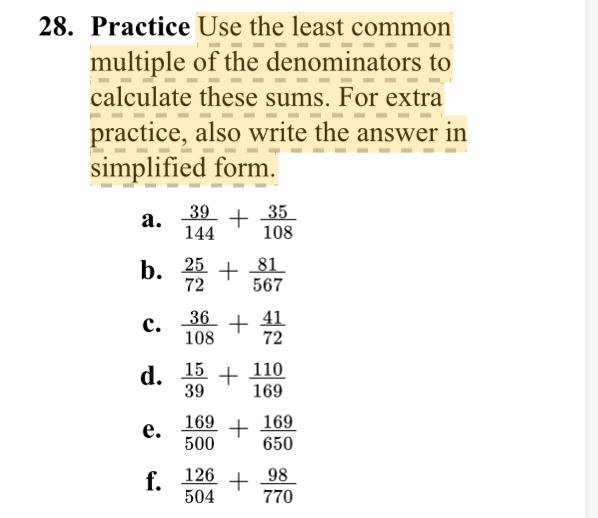 Solved 28. Practice Use the least common multiple of the | Chegg.com
