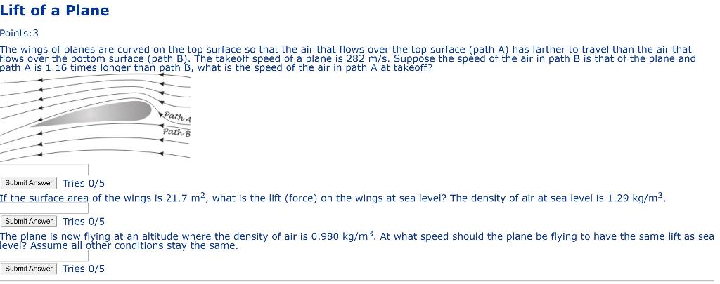 Solved Lift of a Plane Points:3 The wings of planes are | Chegg.com