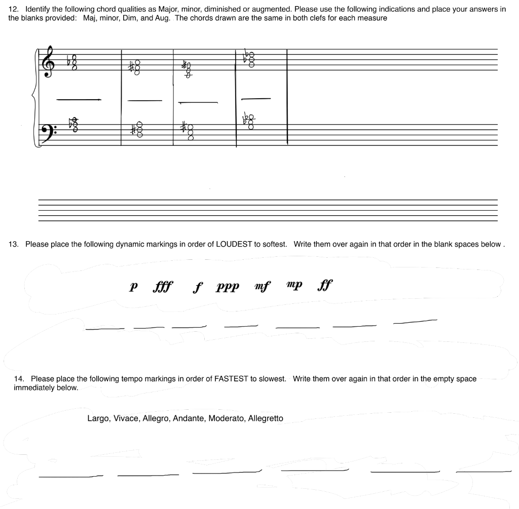 12. Identify the following chord qualities as Major, | Chegg.com