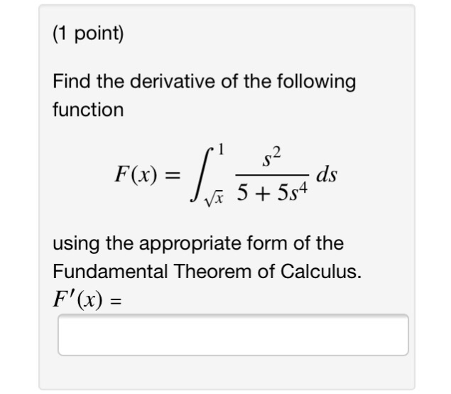 Solved (1 point) Find the derivative of the following | Chegg.com