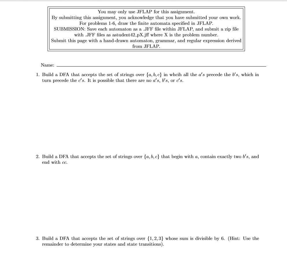 Solved You may only use JFLAP for this assignment. By | Chegg.com
