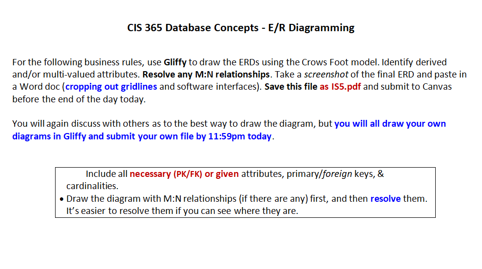 Solved CIS 365 Database Concepts - E/R Diagramming For the | Chegg.com