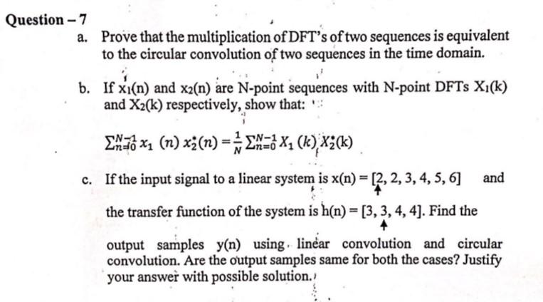 Solved a. Prove that the multiplication of DFT's of two | Chegg.com