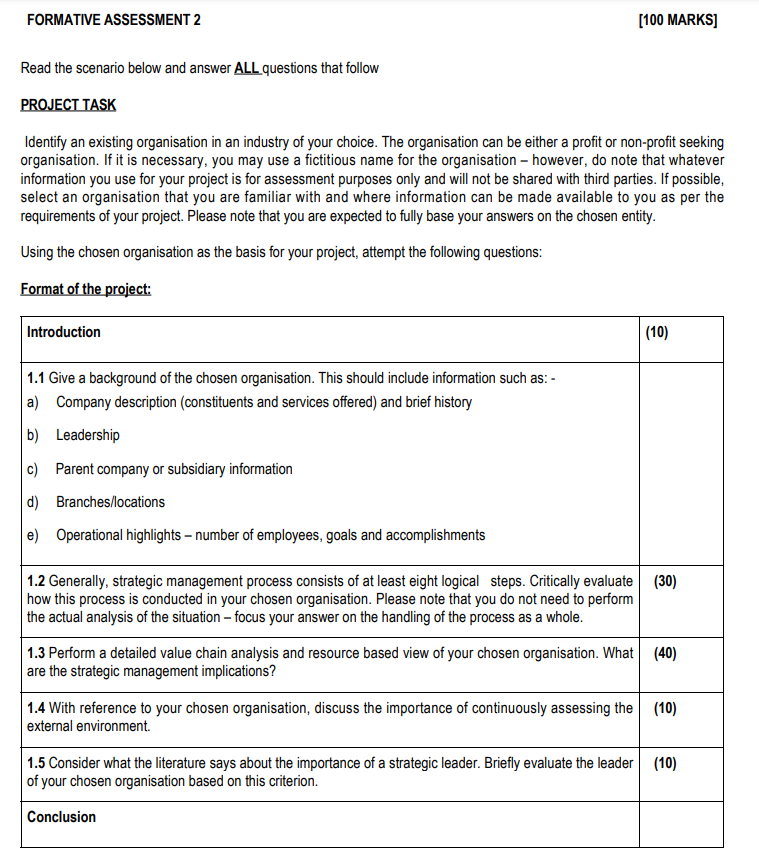 FORMATIVE ASSESSMENT 2 [100 MARKS] PROJECT TASK | Chegg.com