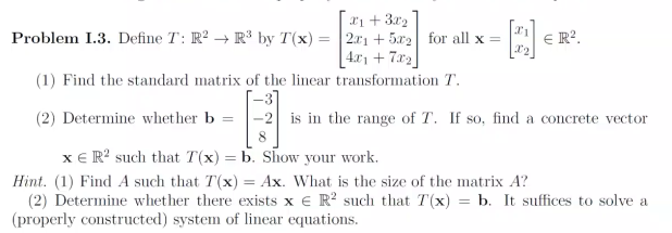 Solved Problem I.3. Define T:R2→R3 by | Chegg.com
