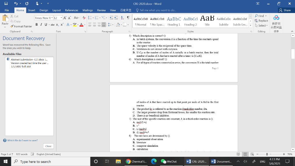 Solved CRE-2020.docx - Word х File Home Insert Design Layout | Chegg.com