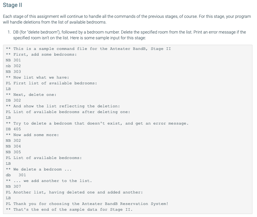 Stage l For this stage, your program will keep track | Chegg.com