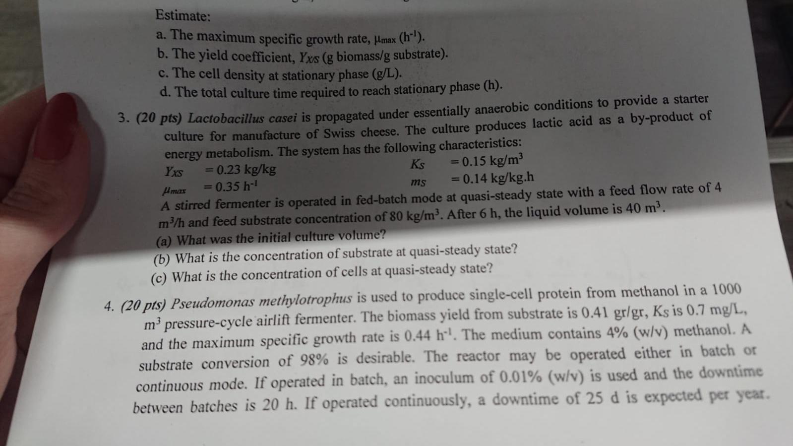 Solved KS ms Estimate: a. The maximum specific growth rate, | Chegg.com