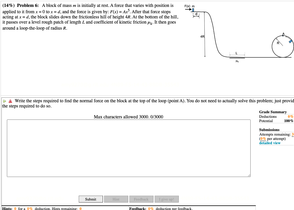 Solved (14\%) Problem 6: A block of mass m is initially at | Chegg.com
