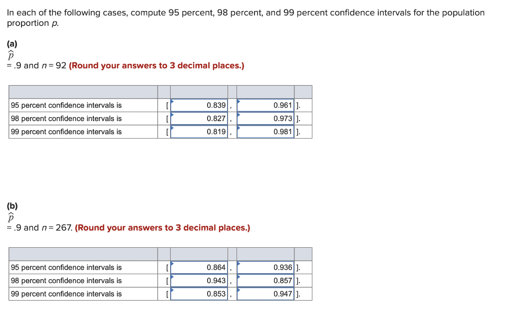 Solved In each of the following cases, compute 95 percent, | Chegg.com